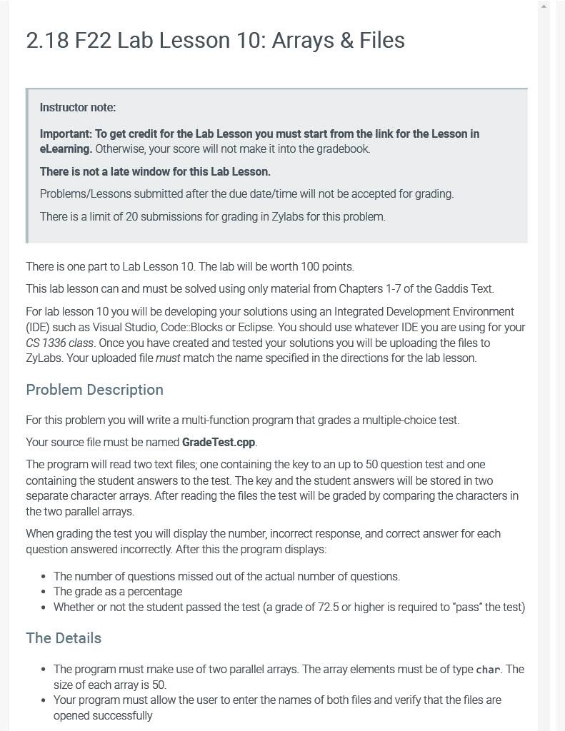 Solved 2.18 F22 Lab Lesson 10: Arrays \& Files Instructor | Chegg.com