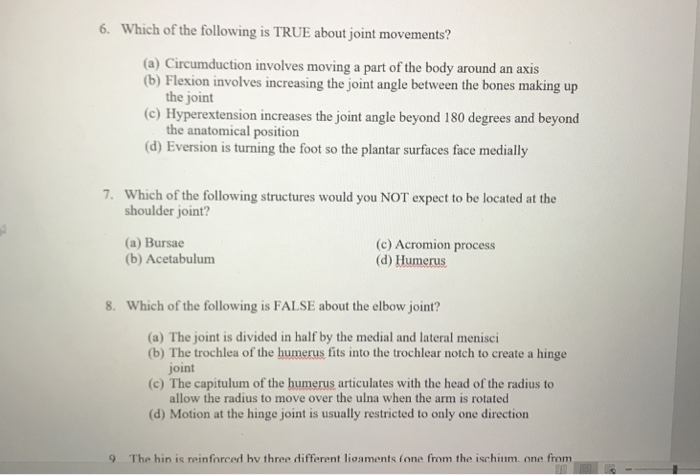 Solved Homework Assignment 8 Biology 165 (Chapter 8-Joints) | Chegg.com Solved Homework Assignment 8 Biology 165 (Chapter 8-Joints) | Chegg.com