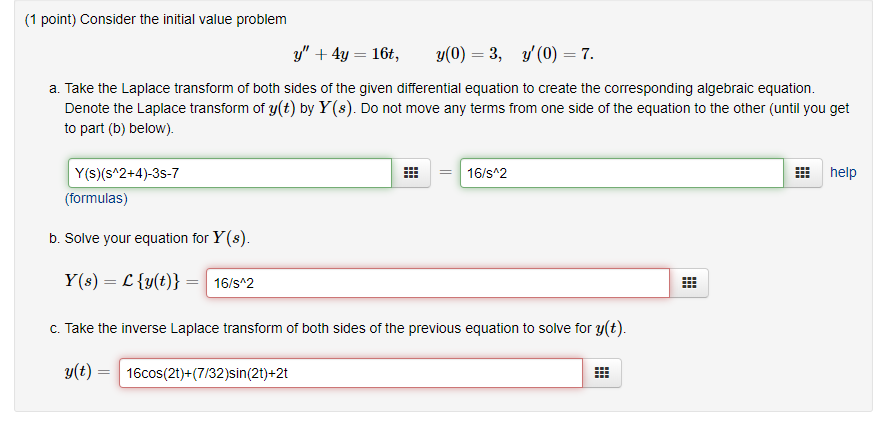 Solved (1 point) Consider the initial value problem y" + 4y | Chegg.com