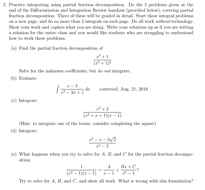 Solved 2. Practice integrating using partial fraction | Chegg.com
