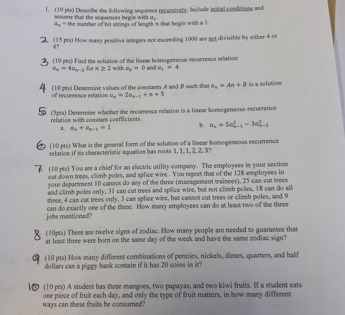 Solved 1. (10 pts) Describe the following sequence | Chegg.com