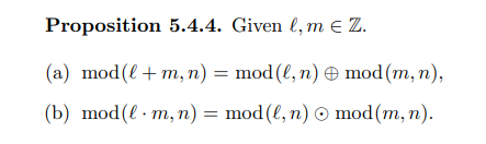 Solved Proposition 5.4.4. Given l, m e Z. (a) mod(l + m,n) = | Chegg.com
