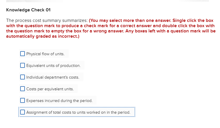 Solved Knowledge Check 01 The process cost summary | Chegg.com