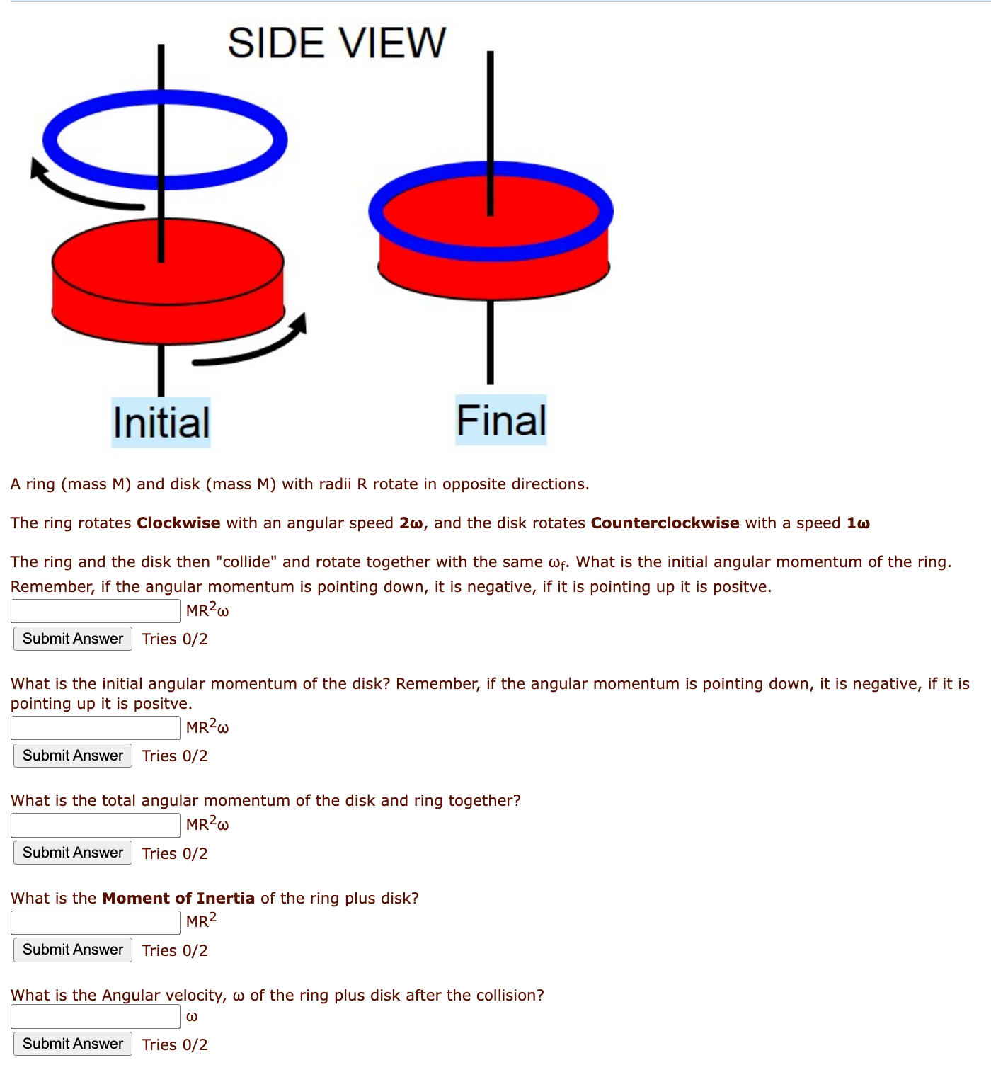 Solved A ring (mass M ) and disk (mass M ) with radii R | Chegg.com