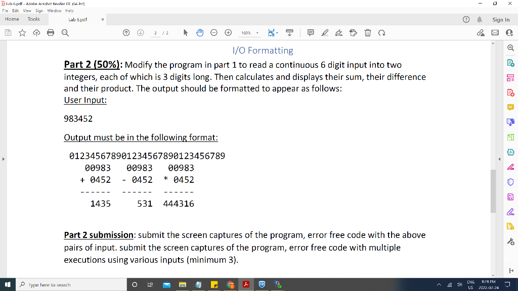 Solved Lab.pdf - Adobe Acrobat Reader XC 64. Fle Edit View | Chegg.com