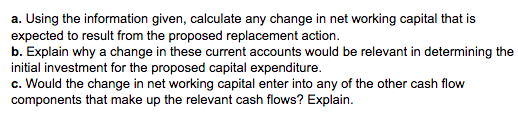 Change in net working capital calculation Samuels | Chegg.com
