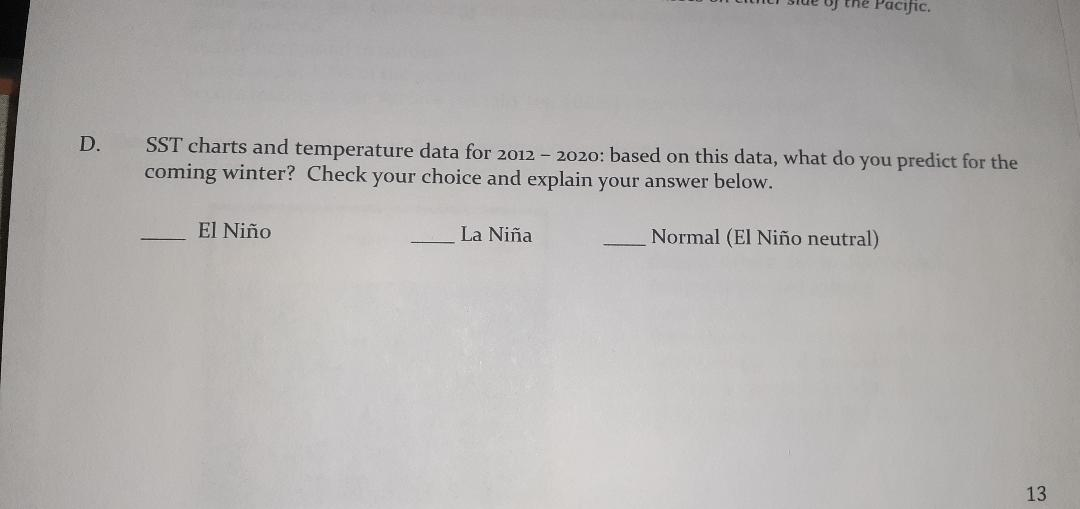 Solved D. SST charts and temperature data for 2012 - 2020: | Chegg.com