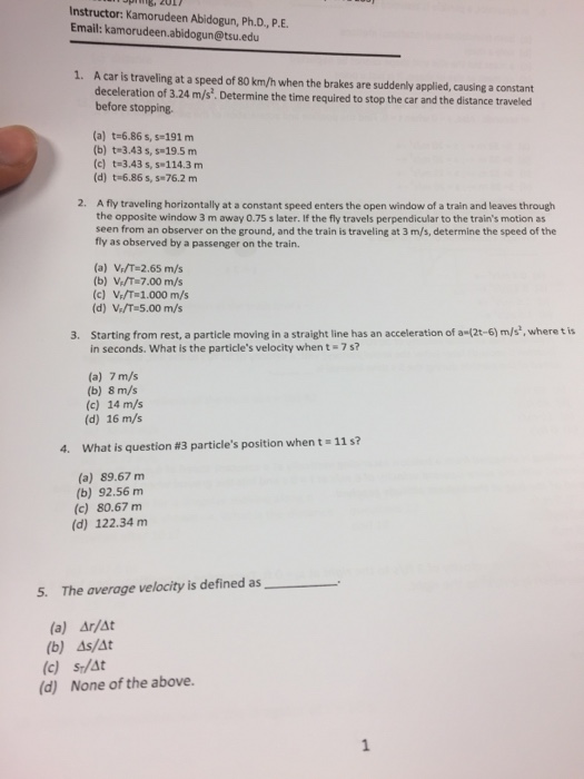 Solved A car is travelling at a speed of 80 km/h when the | Chegg.com