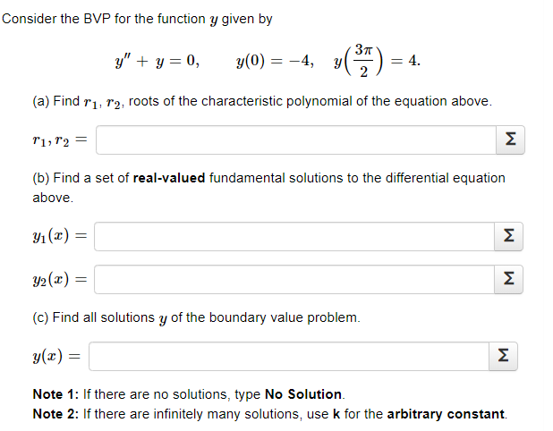 Solved Consider the BVP for the function y given by y" + y = | Chegg.com