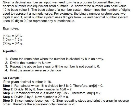Solved Given a decimal number as input, we need to write a | Chegg.com
