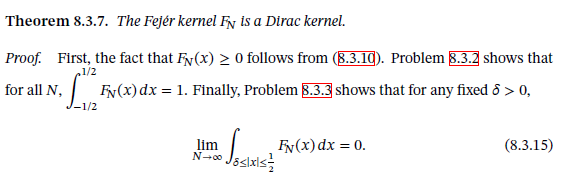 Solved Theorem 8.3.7. The Fejér kernel Fy is a Dirac kernel. | Chegg.com