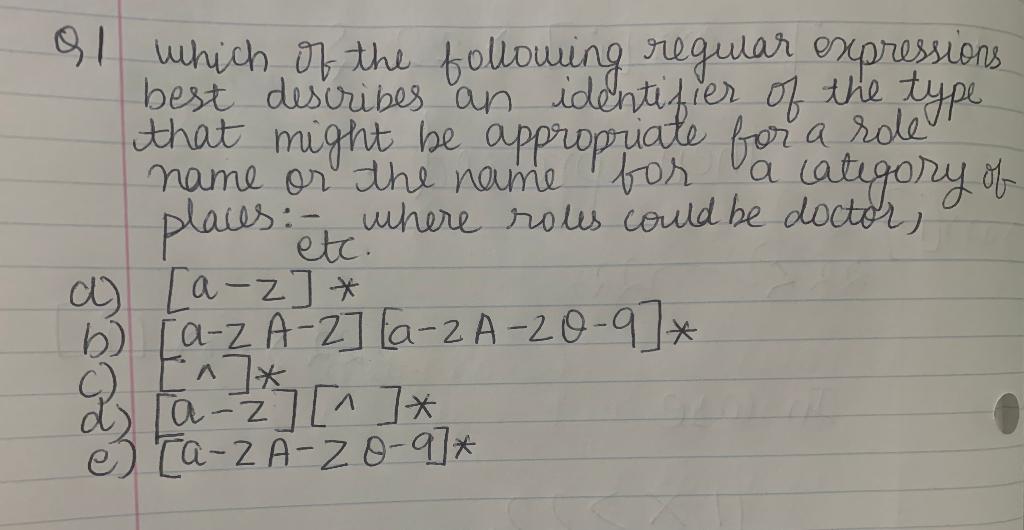 Solved 1 which of the following regular expressions best | Chegg.com