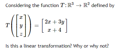 Solved Considering the function T:R3 + R2 defined by 2x + 3y | Chegg.com