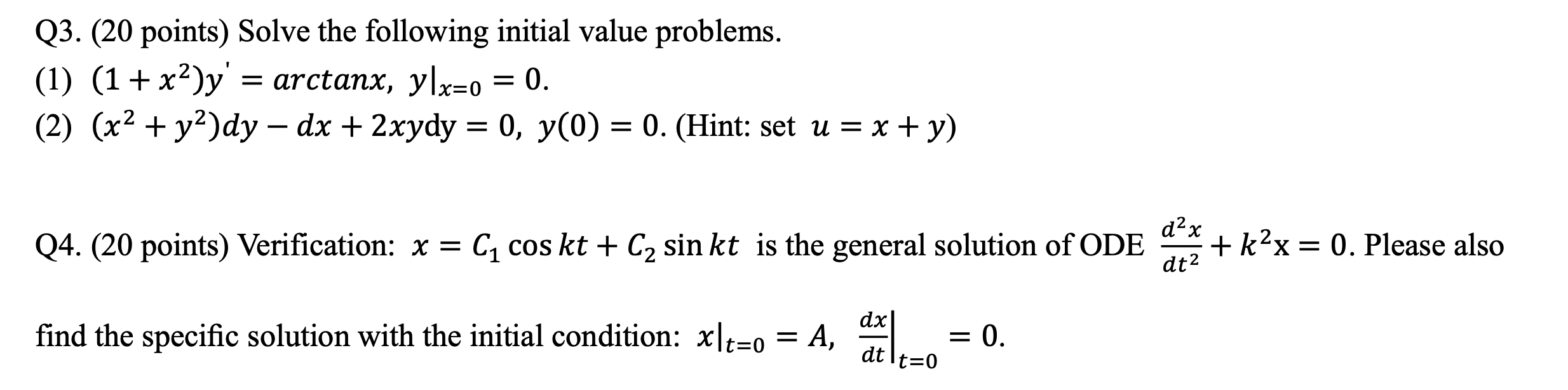 Solved Q3. (20 points) Solve the following initial value | Chegg.com