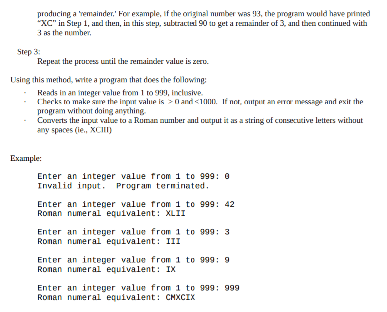 Solved 2) Decimal to Roman Numeral Conversion The ancient | Chegg.com