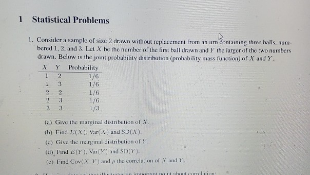 Solved 1 Statistical Problems 1. Consider a sample of size 2 | Chegg.com