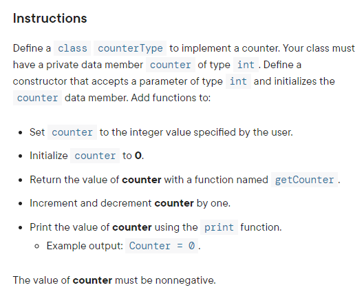 Solved Instructions Define a class counterType to implement | Chegg.com