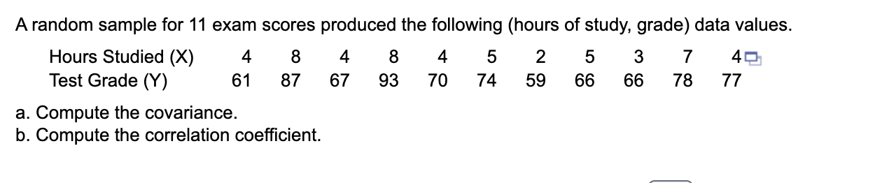 Solved A random sample for 11 exam scores produced the | Chegg.com