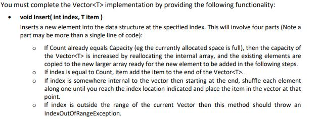 Solved You must complete the Vector implementation by | Chegg.com