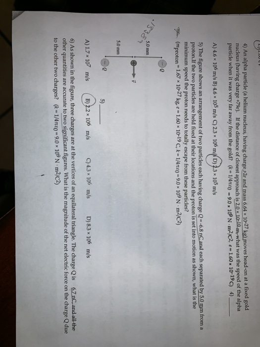 Solved 4) An alpha particle (a helium nucleus, having charge | Chegg.com