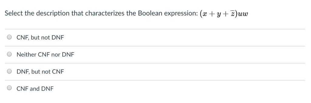 Solved Select the description that characterizes the Boolean | Chegg.com