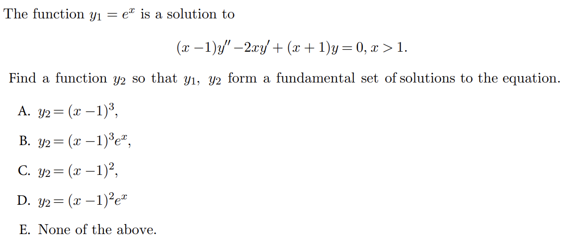 Solved The function y1=ex is a solution to | Chegg.com