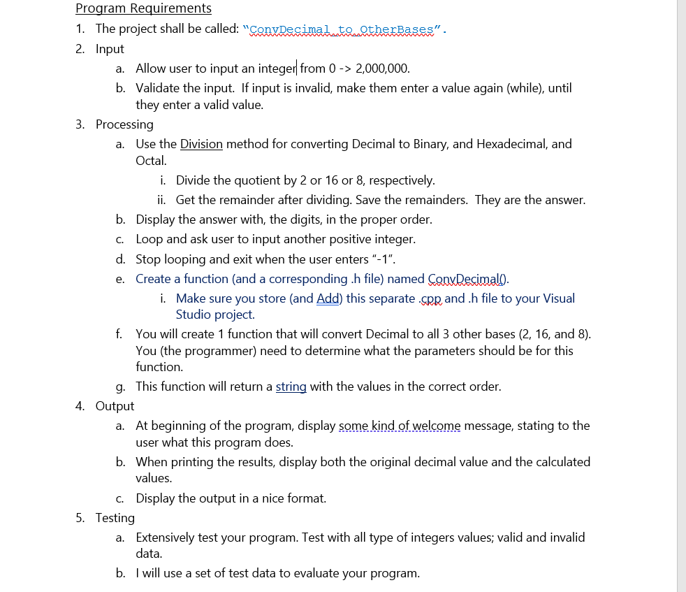 Solved Program Requirements 1. The project shall be called: | Chegg.com