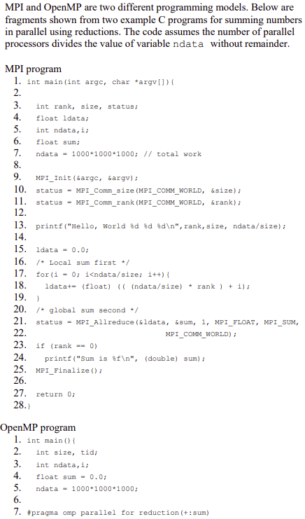 Solved MPI and OpenMP are two different programming models. | Chegg.com