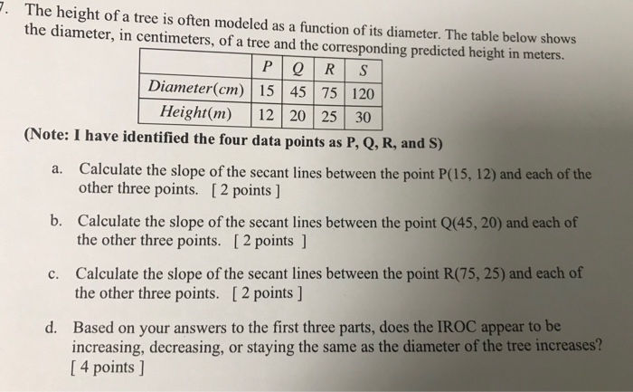 Solved The height of a tree is often modeled as a function | Chegg.com