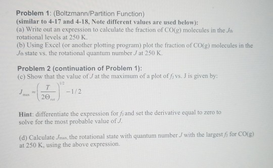 Solved Problem 1: (Boltzmann/Partition Function) (similar to | Chegg.com