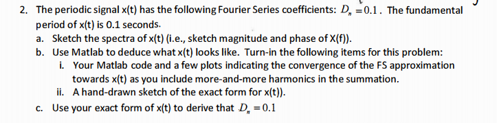 Solved The periodic signal x(t) has the following Fourier | Chegg.com