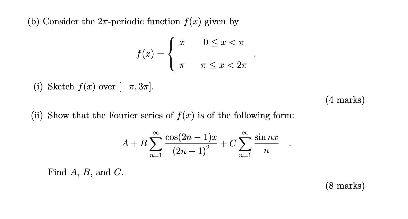 Solved (b) Consider the 2π-periodic function f(x) given by | Chegg.com