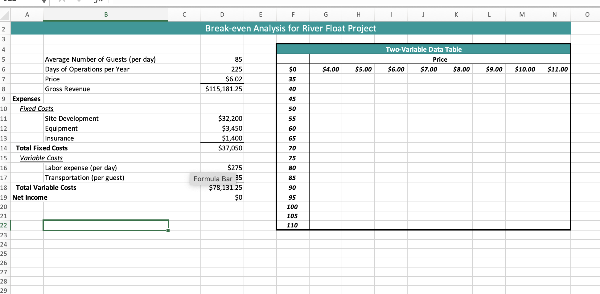 Create a data table in the range F5:N22. The price | Chegg.com