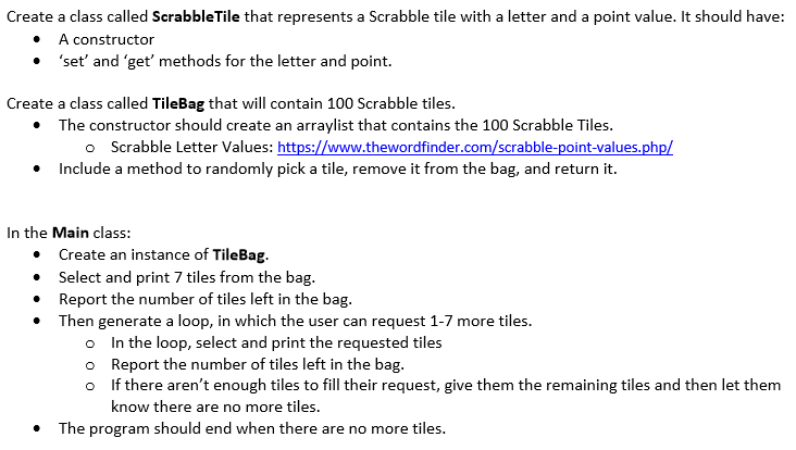 Create a class called Scrabble Tile that represents a | Chegg.com