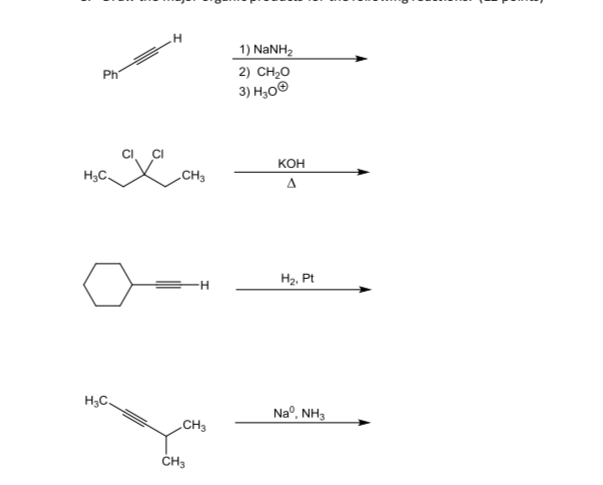 Solved 1) NaNH2 2) CH20 3) H3ΟΘ Ph CI C KOH H3C CH3 H2, Pt | Chegg.com