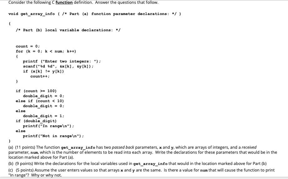 Solved Consider The Following C Function Definition Answer 