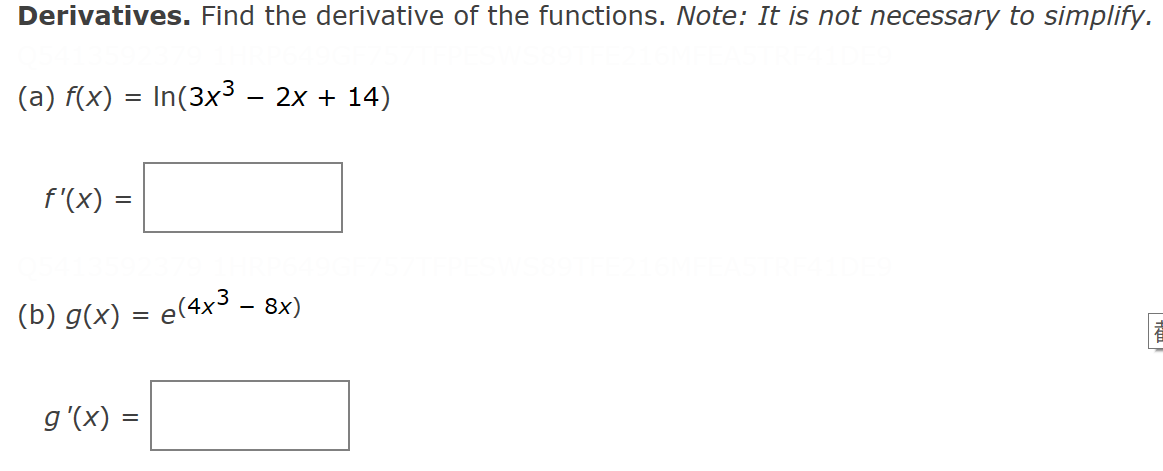Solved Derivatives. Find the derivative of the functions. | Chegg.com