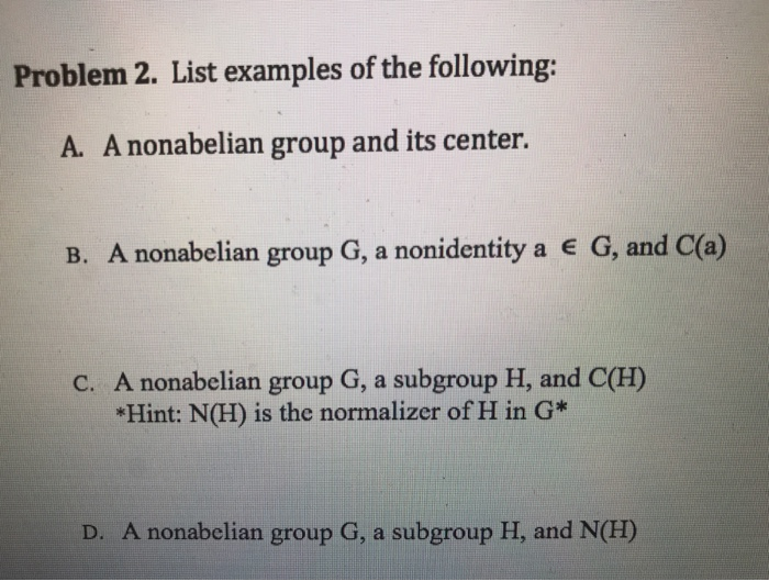 Solved Problem 2. List examples of the following: A. A | Chegg.com