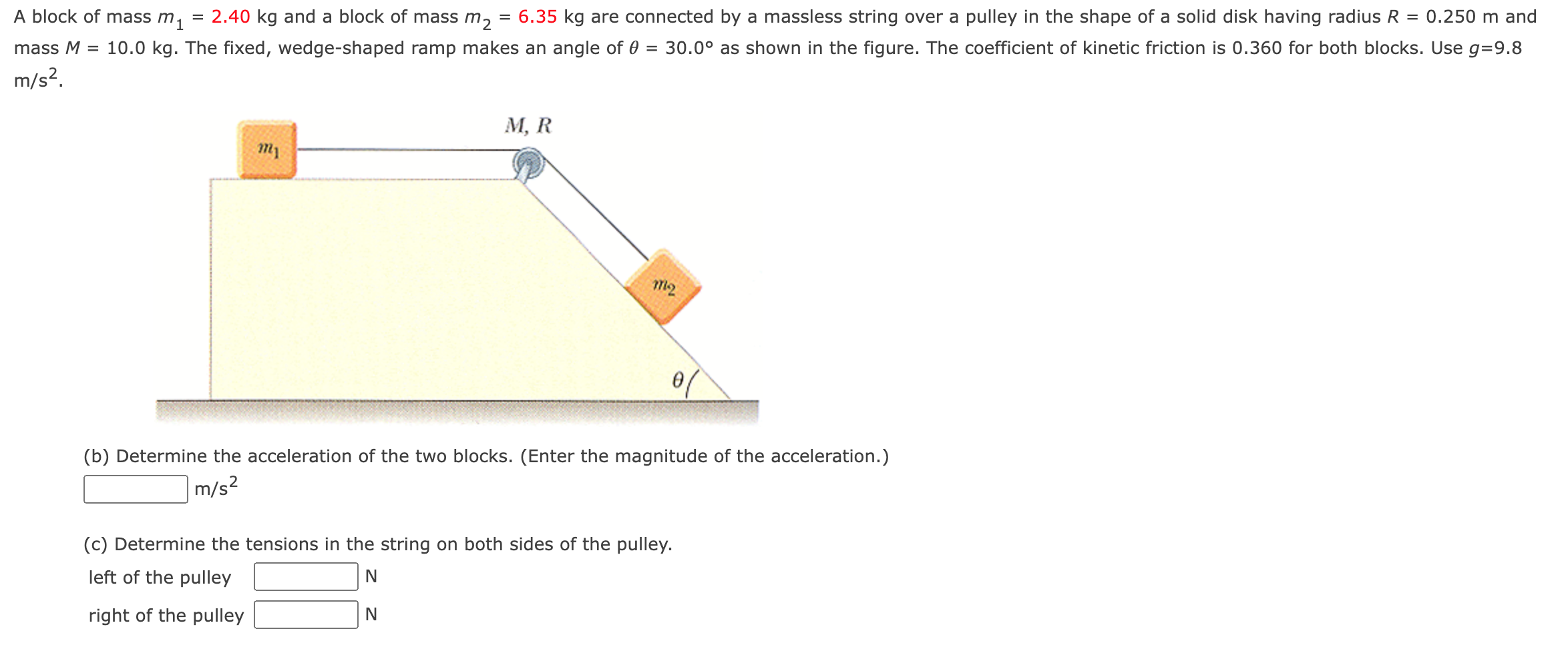 Solved A block of mass m1=2.40 kg and a block of mass | Chegg.com