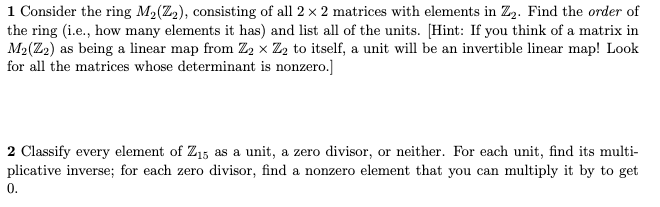 Solved 1 Consider the ring \\( | Chegg.com