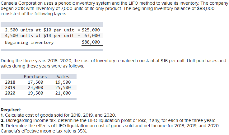 Solved Cansela Corporation uses a periodic inventory system | Chegg.com