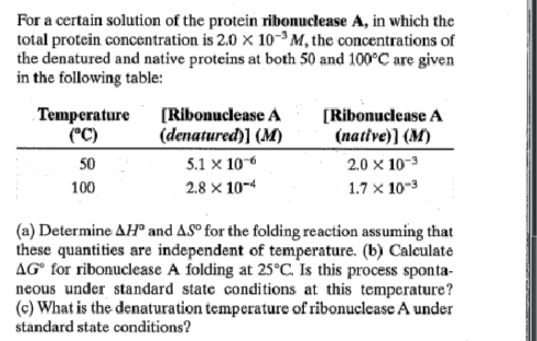 Solved For a certain solution of the protein ribonuclease A, | Chegg.com