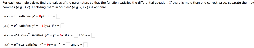 Solved For each example below, find the values of the | Chegg.com