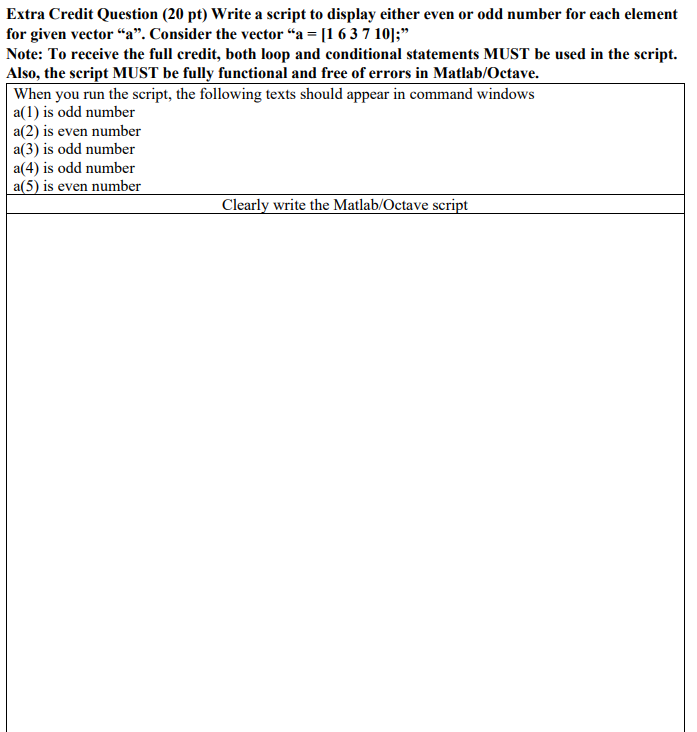 Solved Extra Credit Question (20 pt) Write a script to | Chegg.com
