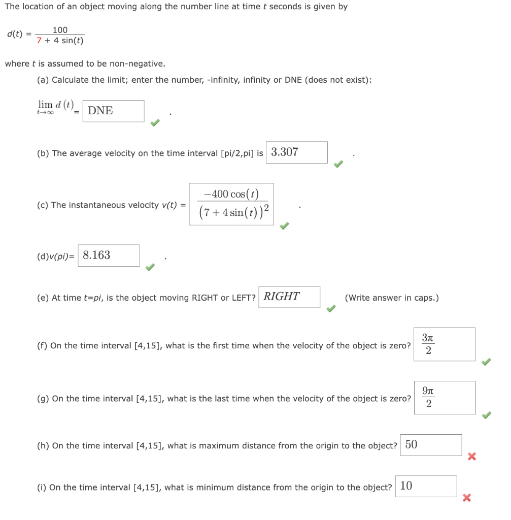 Solved The location of an object moving along the number | Chegg.com