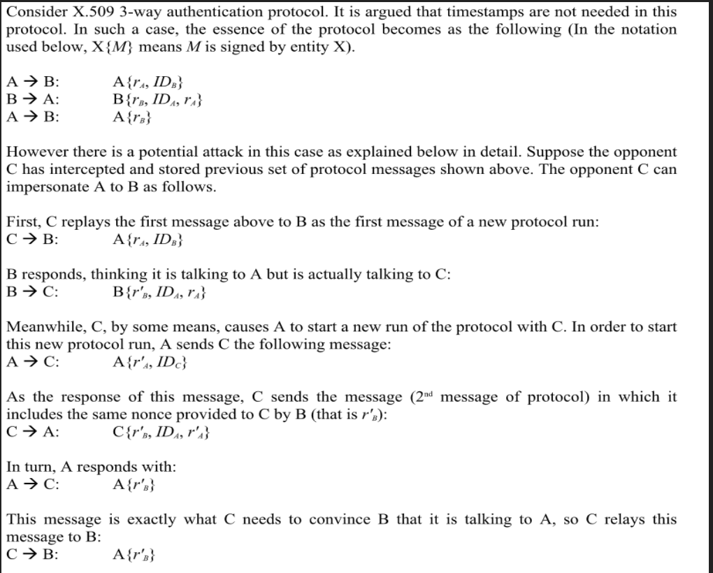 Solved Consider X.509 3-way authentication protocol. It is | Chegg.com