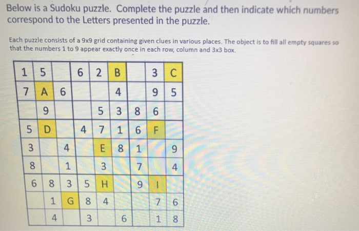 Solved Below is a Sudoku puzzle. Complete the puzzle and | Chegg.com