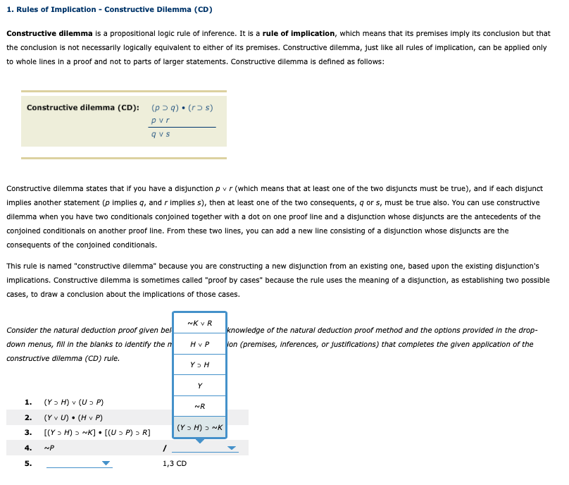 1. Rules of Implication - Constructive Dilemma (CD) | Chegg.com
