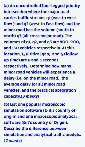 Solved (a) An uncontrolled four-legged priority intersection | Chegg.com