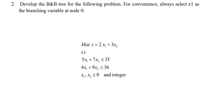 Solved 2. Develop the B&B tree for the following problem. | Chegg.com